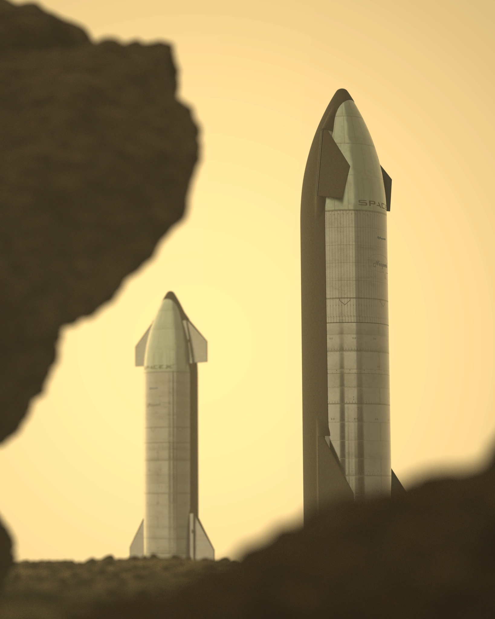 A pair of SpaceX cargo Starships on Mars by Bart Caldwell | human Mars