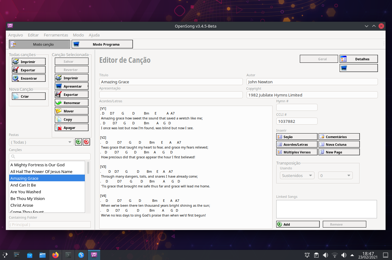 Lançado o OpenSong 3.4.5 Beta para Linux e Windows