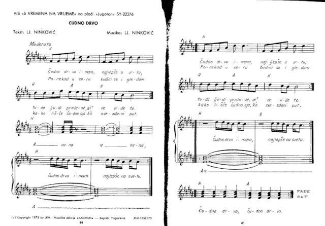 NOTE | DOMACE I STRANE: ČUDNO DRVO NOTE AKORDI TEKST
