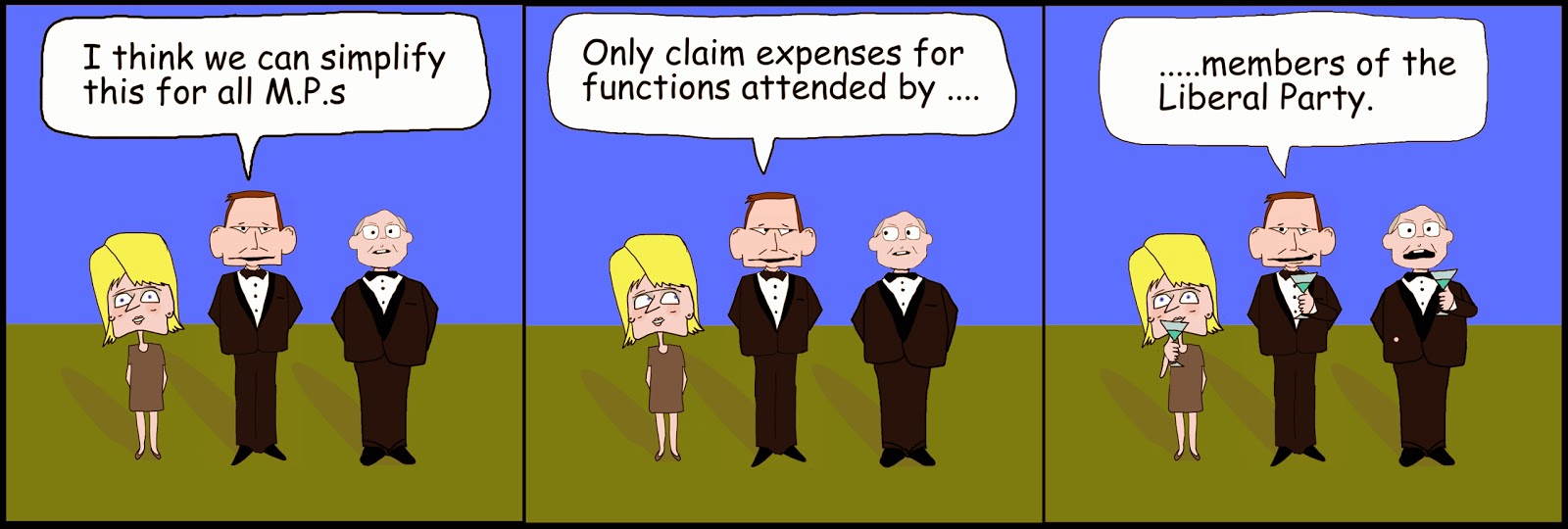 laberal: Tony Abbott simplifies the process for claiming expenses. Cartoon.