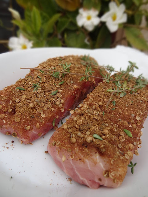 Scrumpdillyicious: Spice Crusted Grilled Sturgeon with Rapini