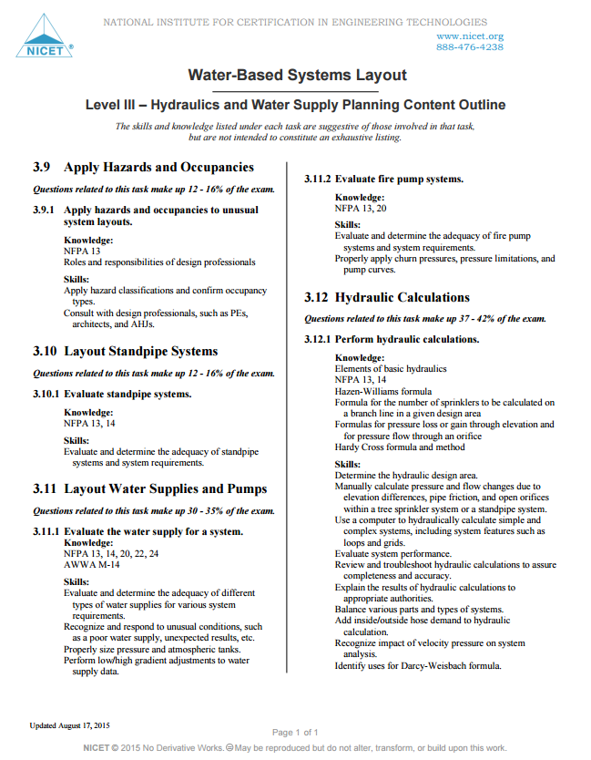 NICET Water Based Systems Layout I, II & III