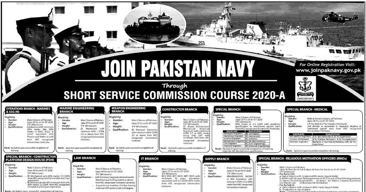 Join Pakistan Navy through Short Service Commission Course 2020-A ...