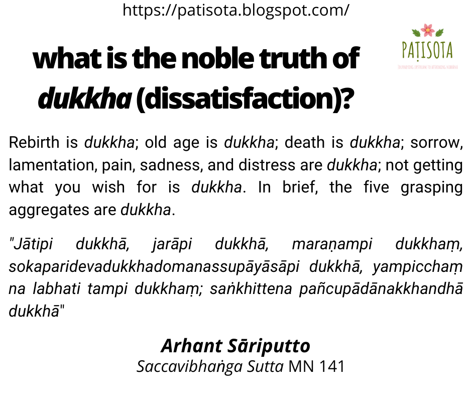 What is the noble truth of dukkha (dissatisfaction)?