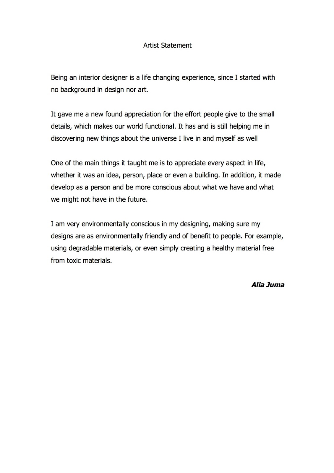 Art 405 Professional Artist: artist statements