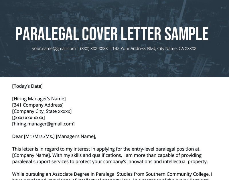 Cover Letter Paralegal ~ Resume Letter
