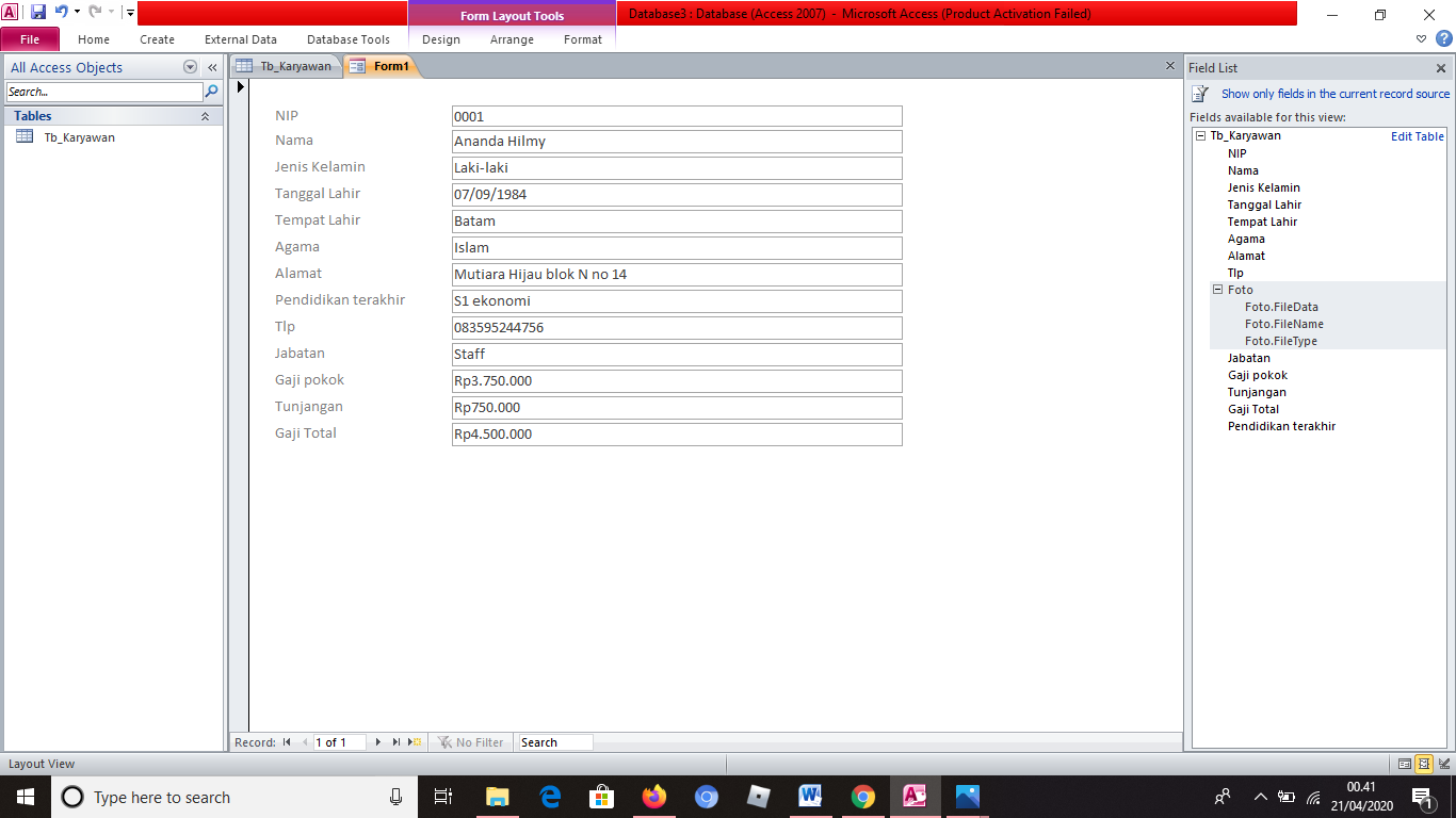 Cara membuat database karyawan di ms.access