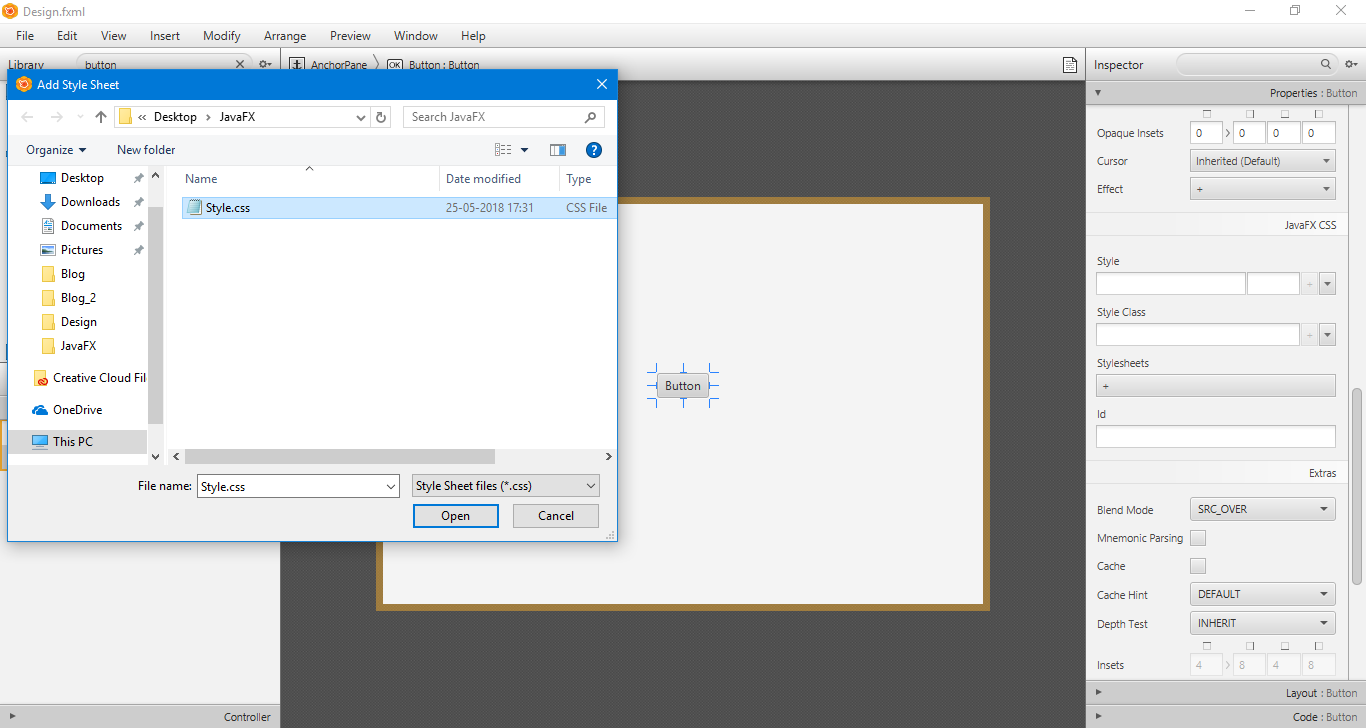 How to add JavaFX CSS in your SceneBuilder