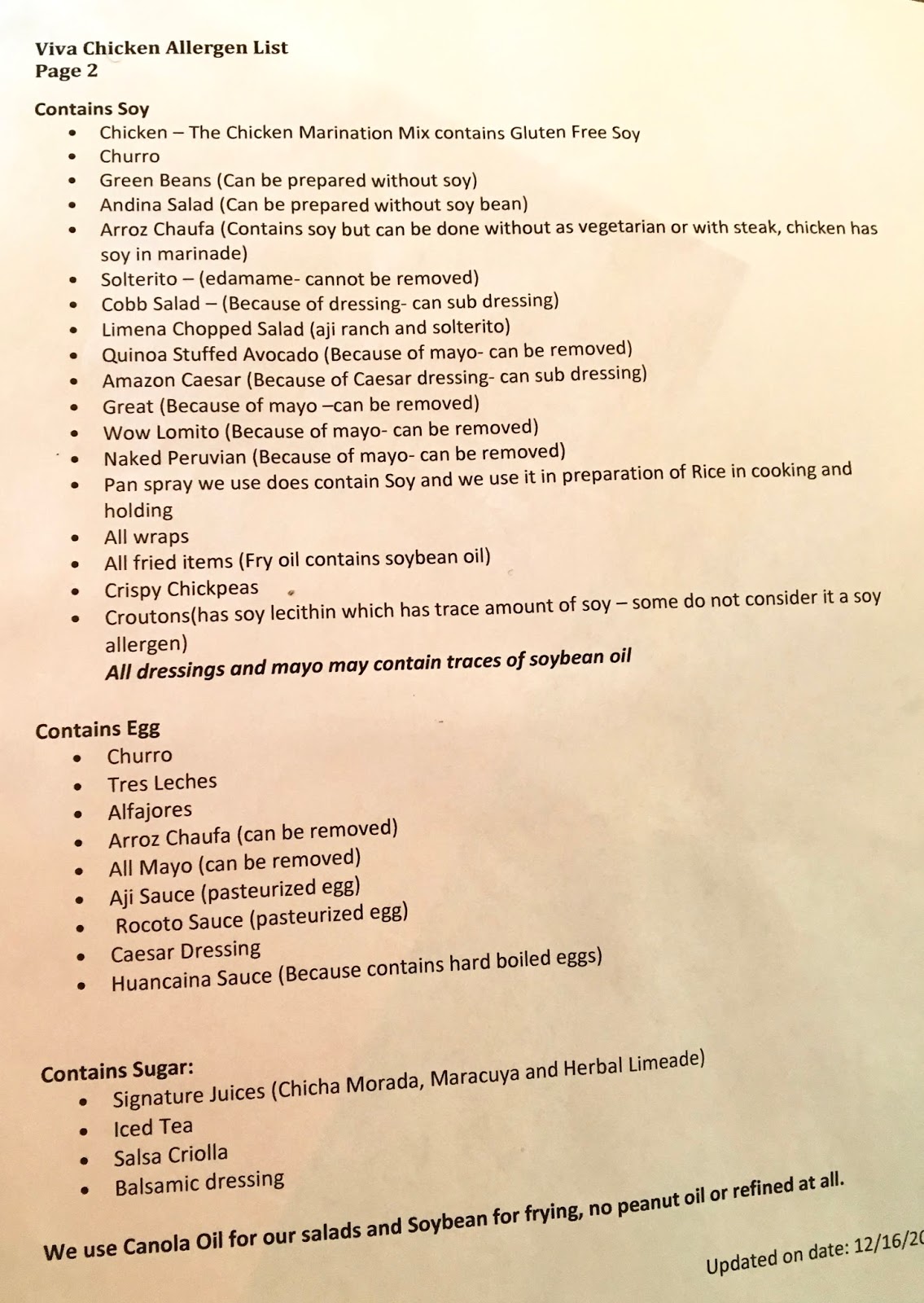 The Gluten & Dairy-Free Review Blog: Viva Chicken Review and Allergen Menu