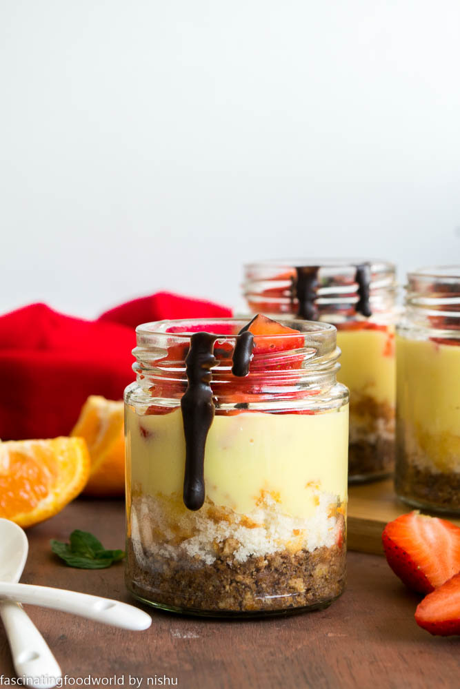 Mini strawberry-orange custard trifle