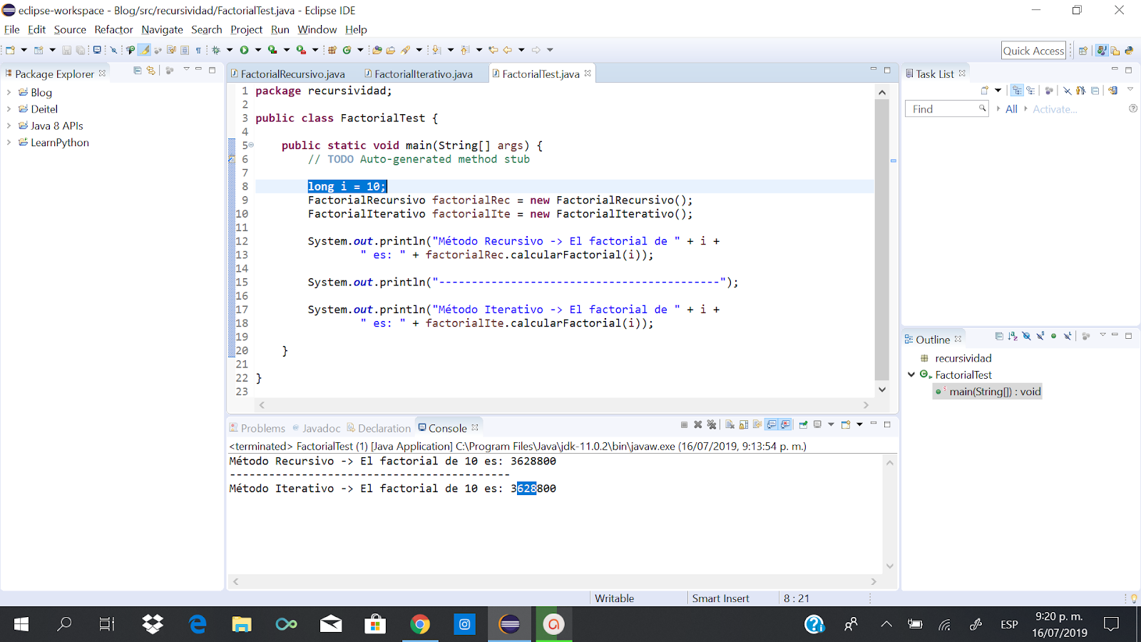Recursividad en Java - Calculando el Factorial de un Número
