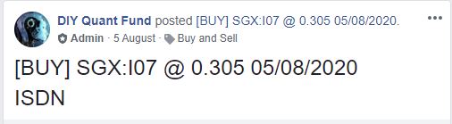 ISDN (SGX:I07) Short-Term Trade for a Quick Profit +21.31% - DIYQuant