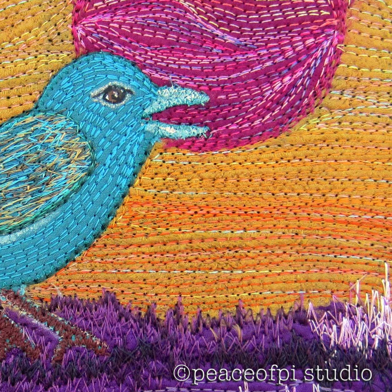 peaceofpi studio: Teal Bird Thread Art Quilt