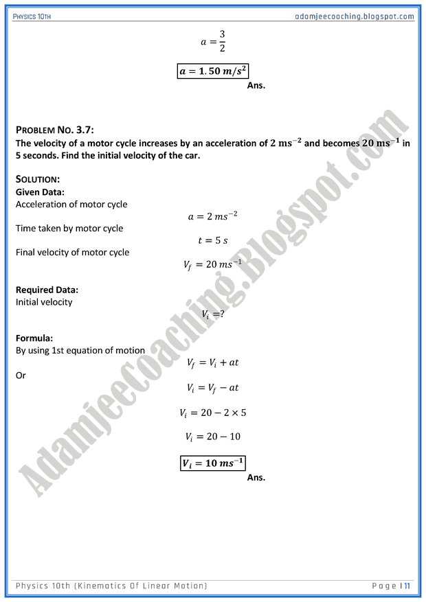 Adamjee Coaching: Kinematics of Linear Motion - Solved Numericals ...