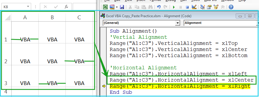 My Excel Journey Text Alignment In Excel Vba