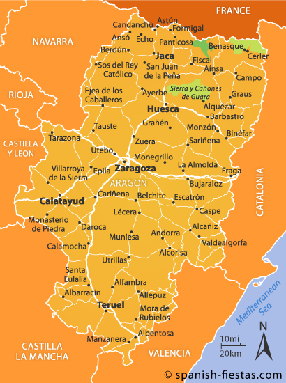 Mapa de Aragón Provincia de la Región