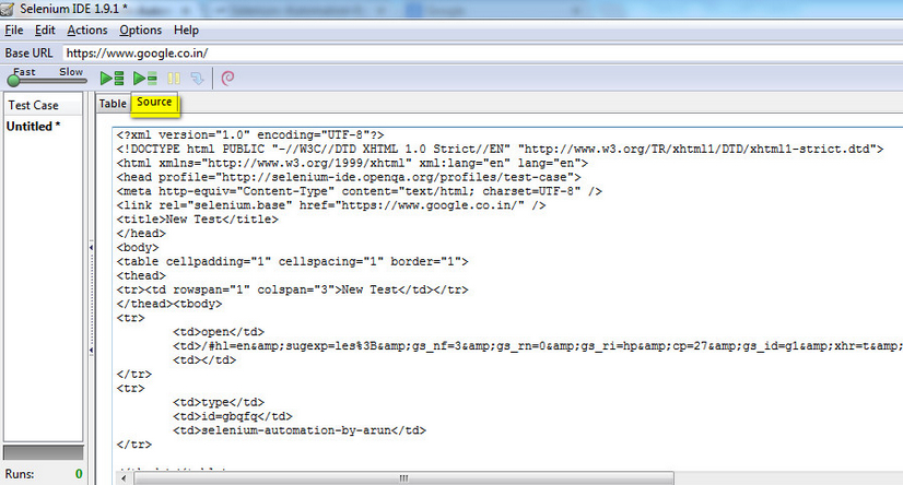 Selenium-By-Arun: 18. Viewing the source code of the steps recorded ...