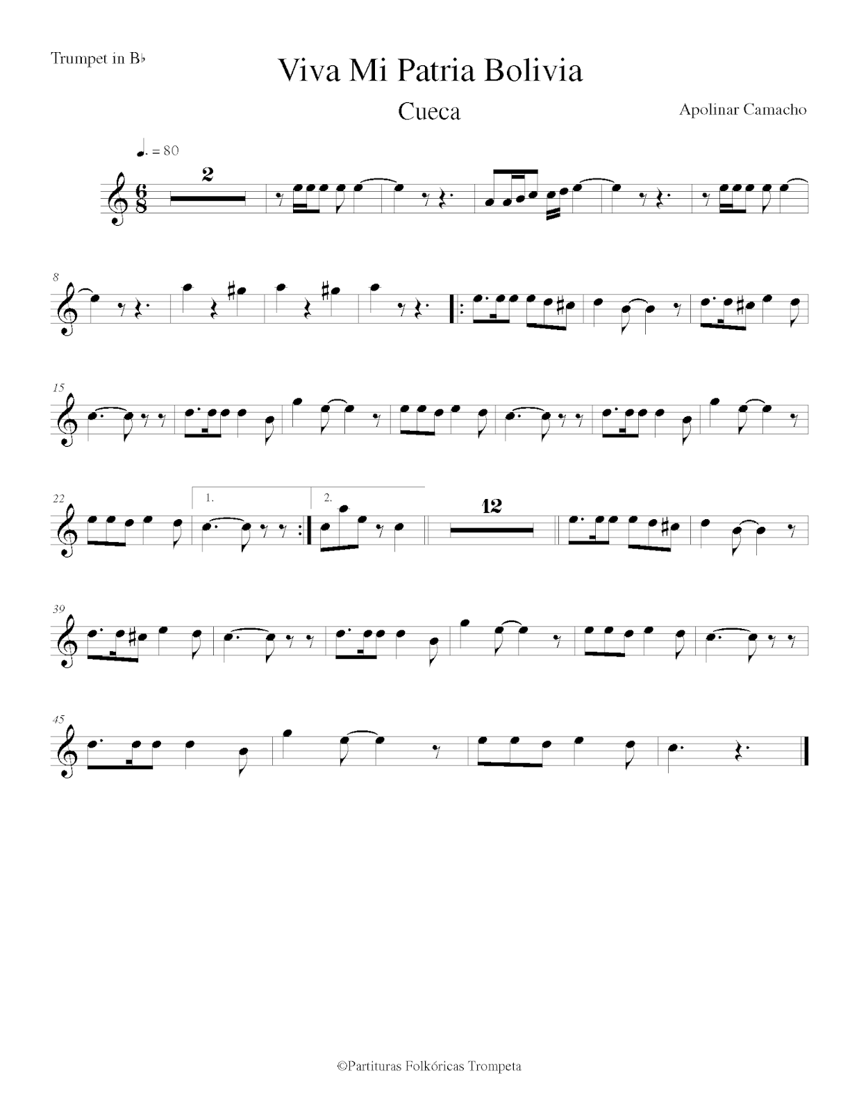 (Letra Y Partitura) Cueca Viva Mi Patria Bolivia - Apolinar Camacho