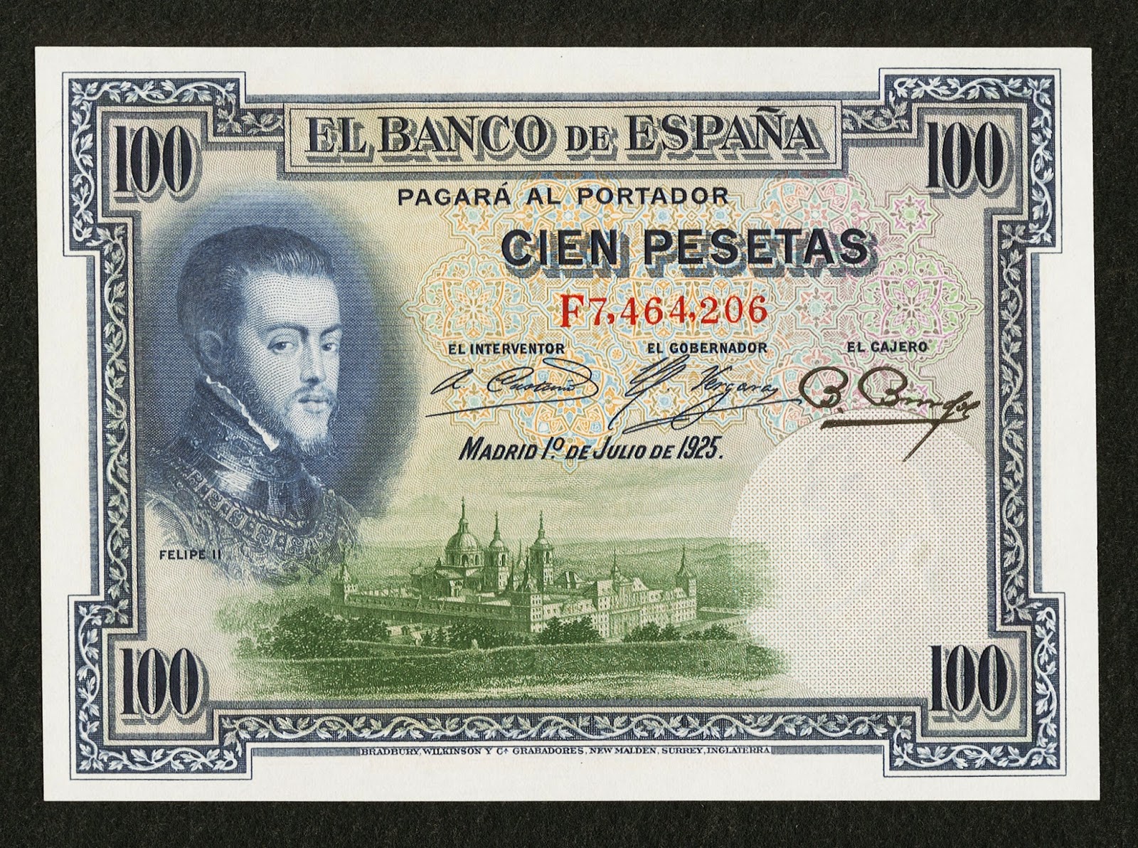 Spain 100 Pesetas banknote 1925 King Philip II|World Banknotes & Coins ...