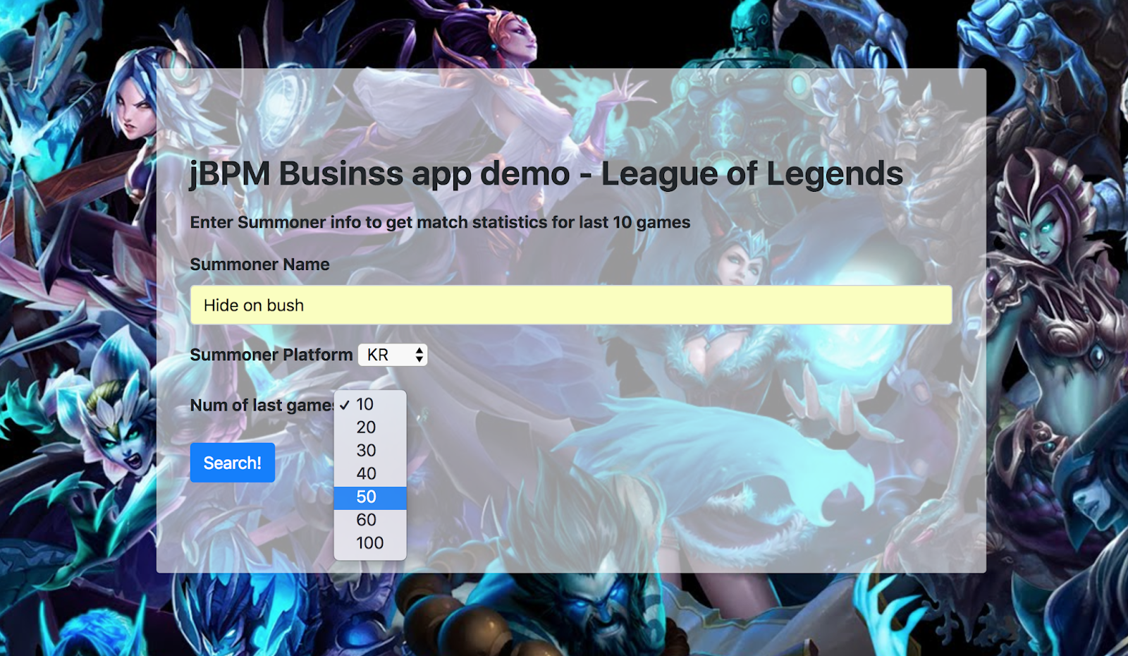 Business Applications by jBPM - League of Legends Stats Demo - KIE ...