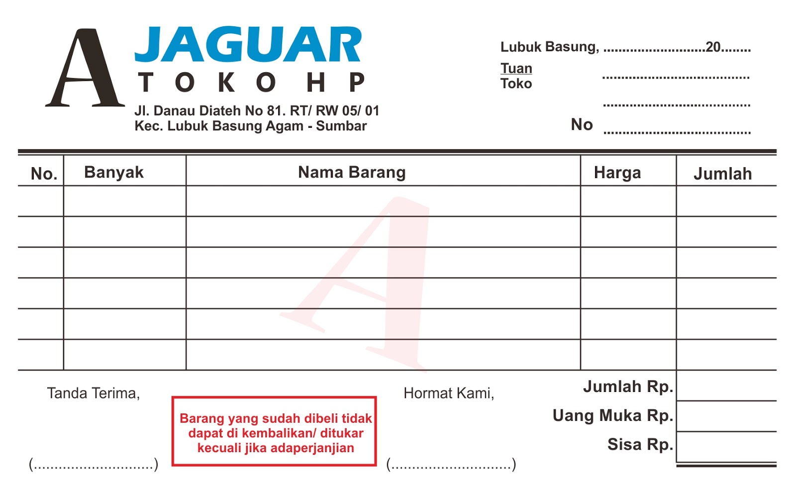 Download Template Nota Penjualan - Baraja Desain