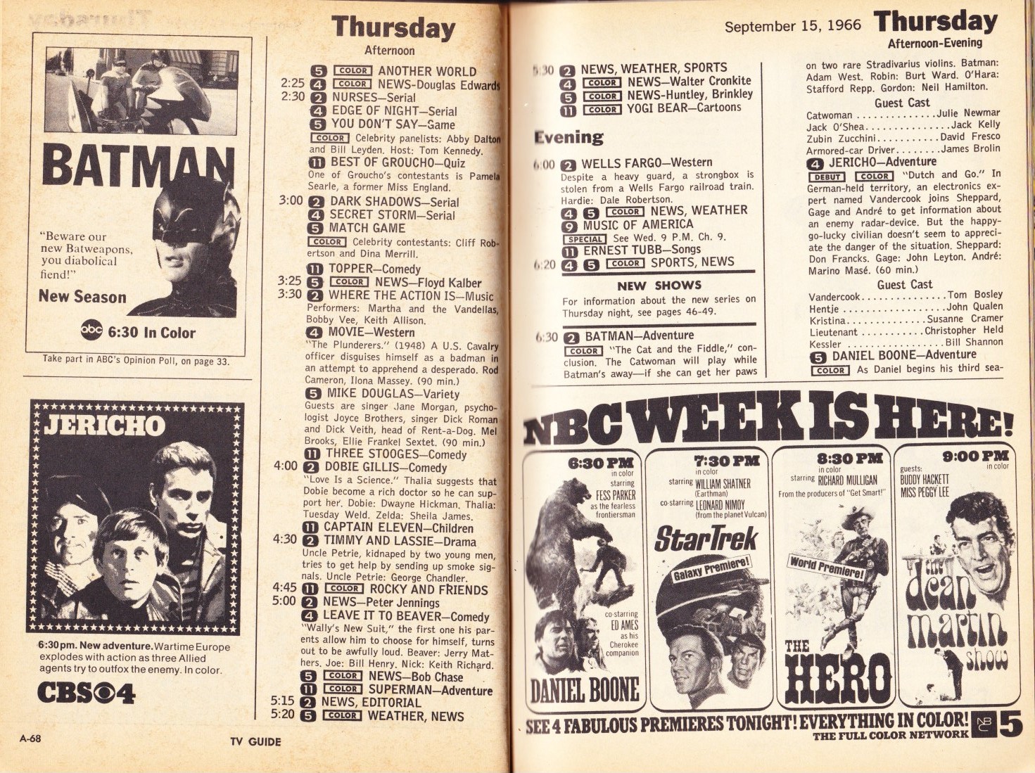 Garage Sale Finds: What was on TV September 10th through 16th, 1966 ...