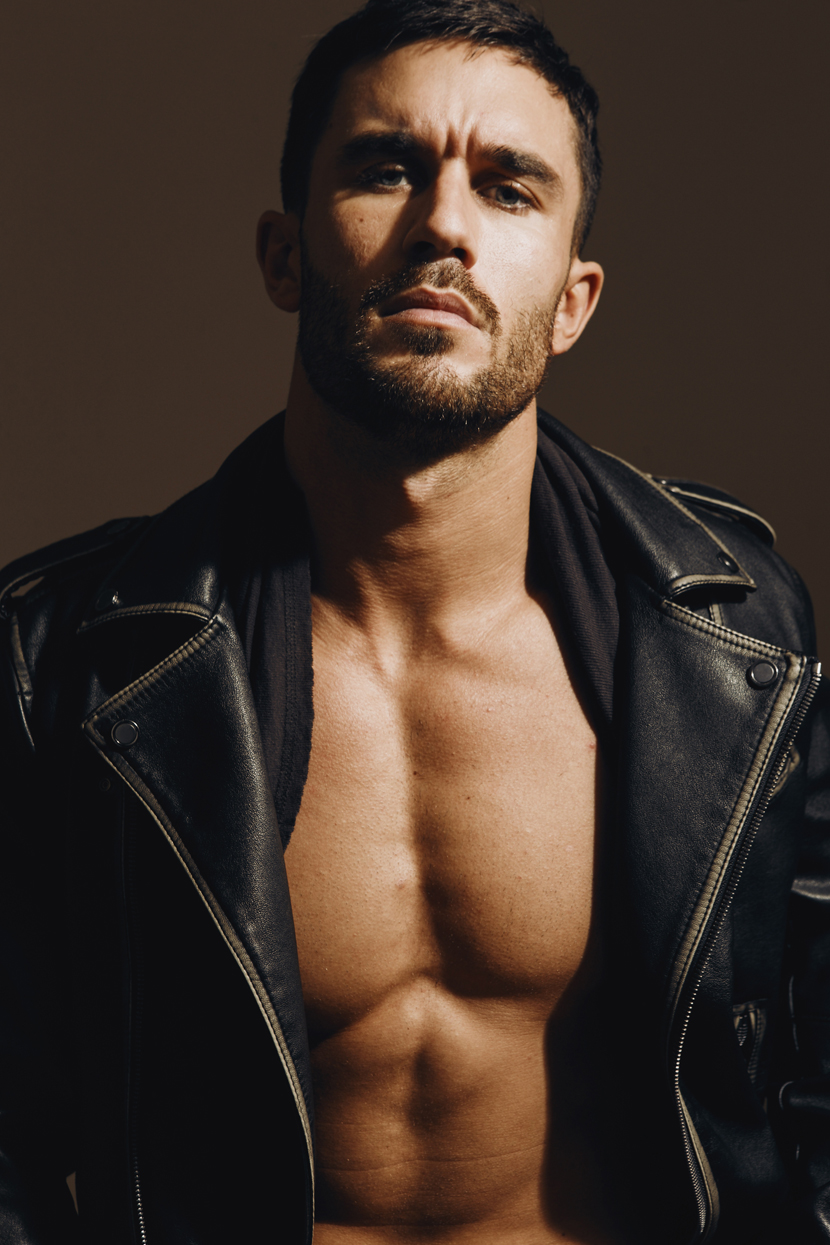 Alex Cann shirtless leather jacket