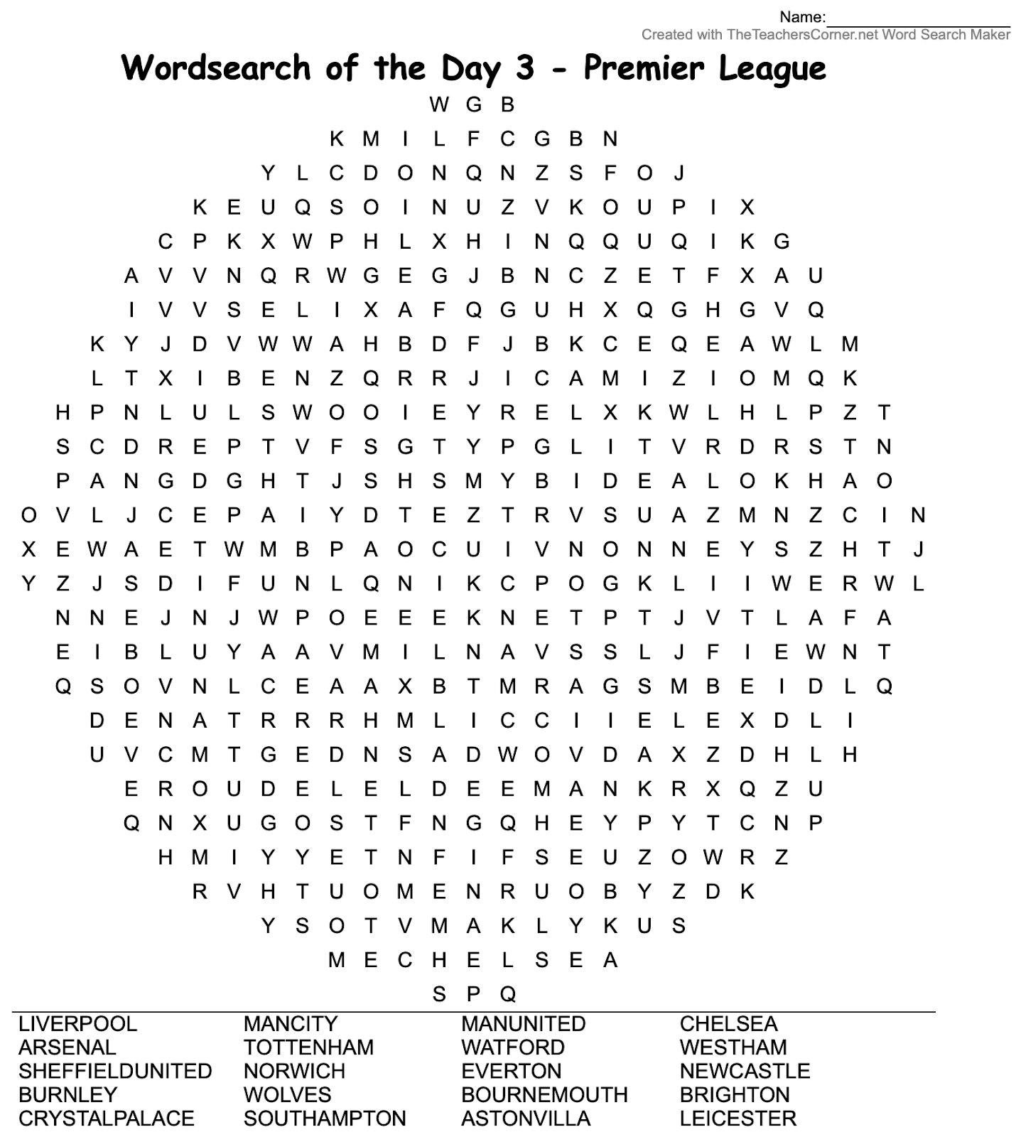Wordsearch of the Day 3 - Premier League