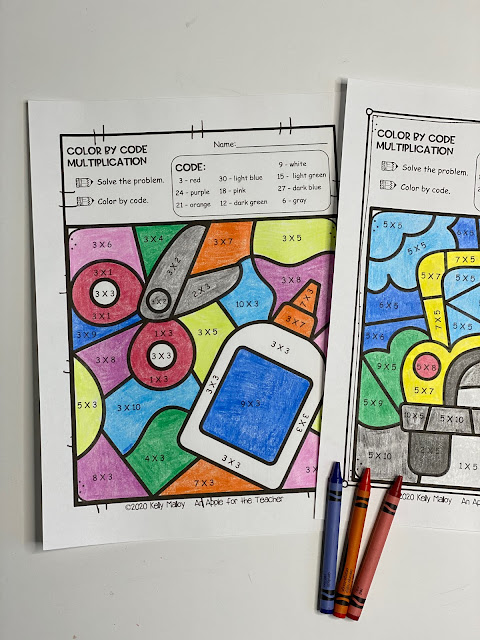 An Apple For The Teacher: Back to School Color by Number Worksheets