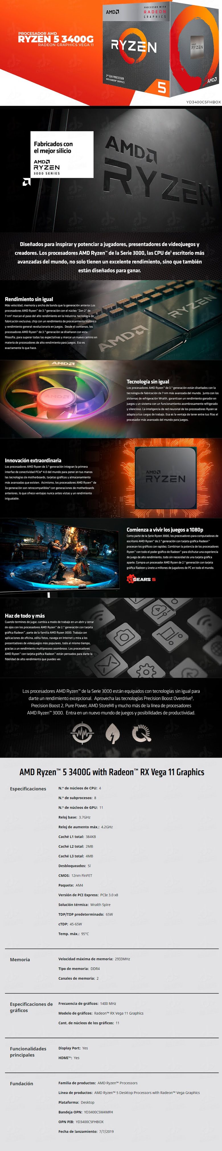 AMD Processor With Graphics AMD Ryzen 5 3400G Processor - 3.7GHz 4-Core ...