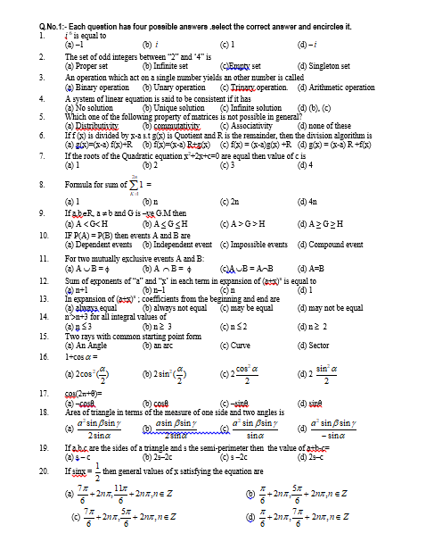 1st year mathematics full book paper - MDCATustad