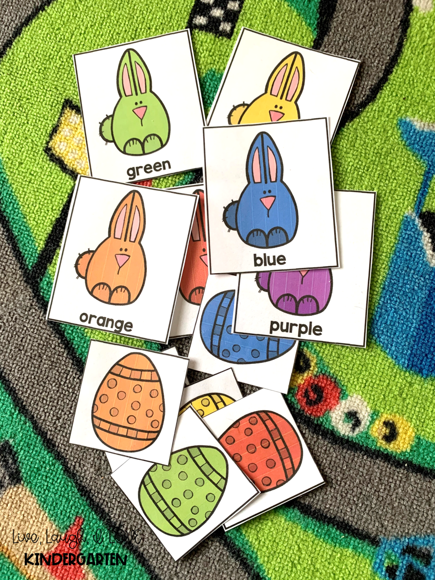 I created these simple color cards with colored bunnies + color word on ...