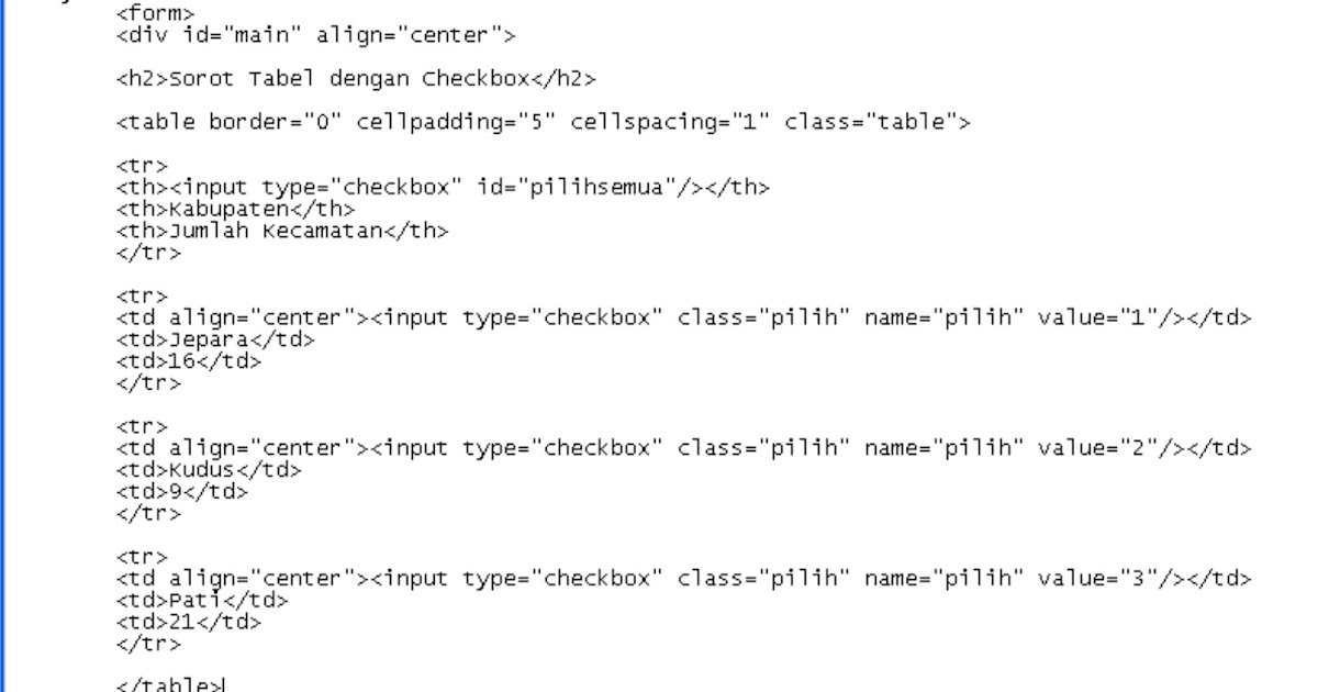 Select Tabel dengan Checkbox Menggunakan jQuery Select Tabel dengan Checkbox Menggunakan jQuery