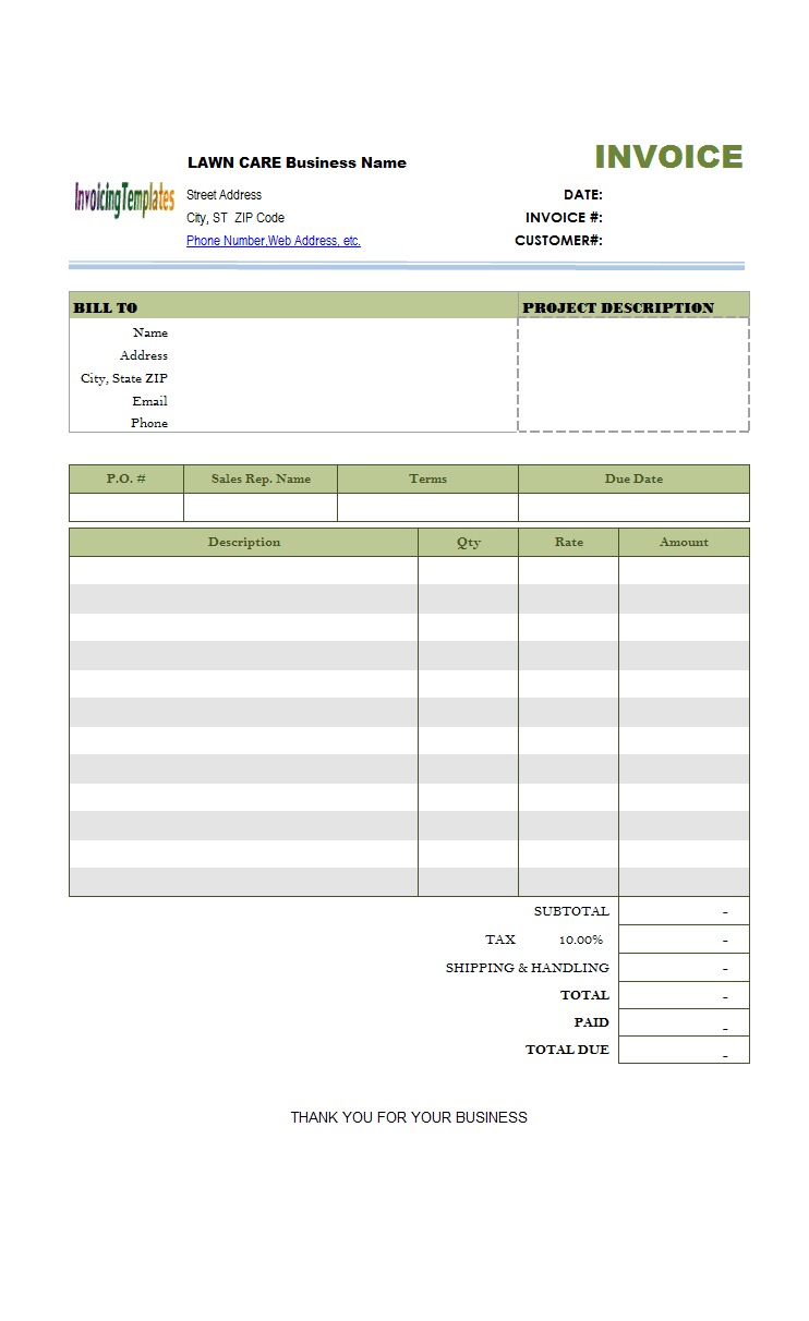 Lawn Mowing Invoice Template Free - Invoice Template