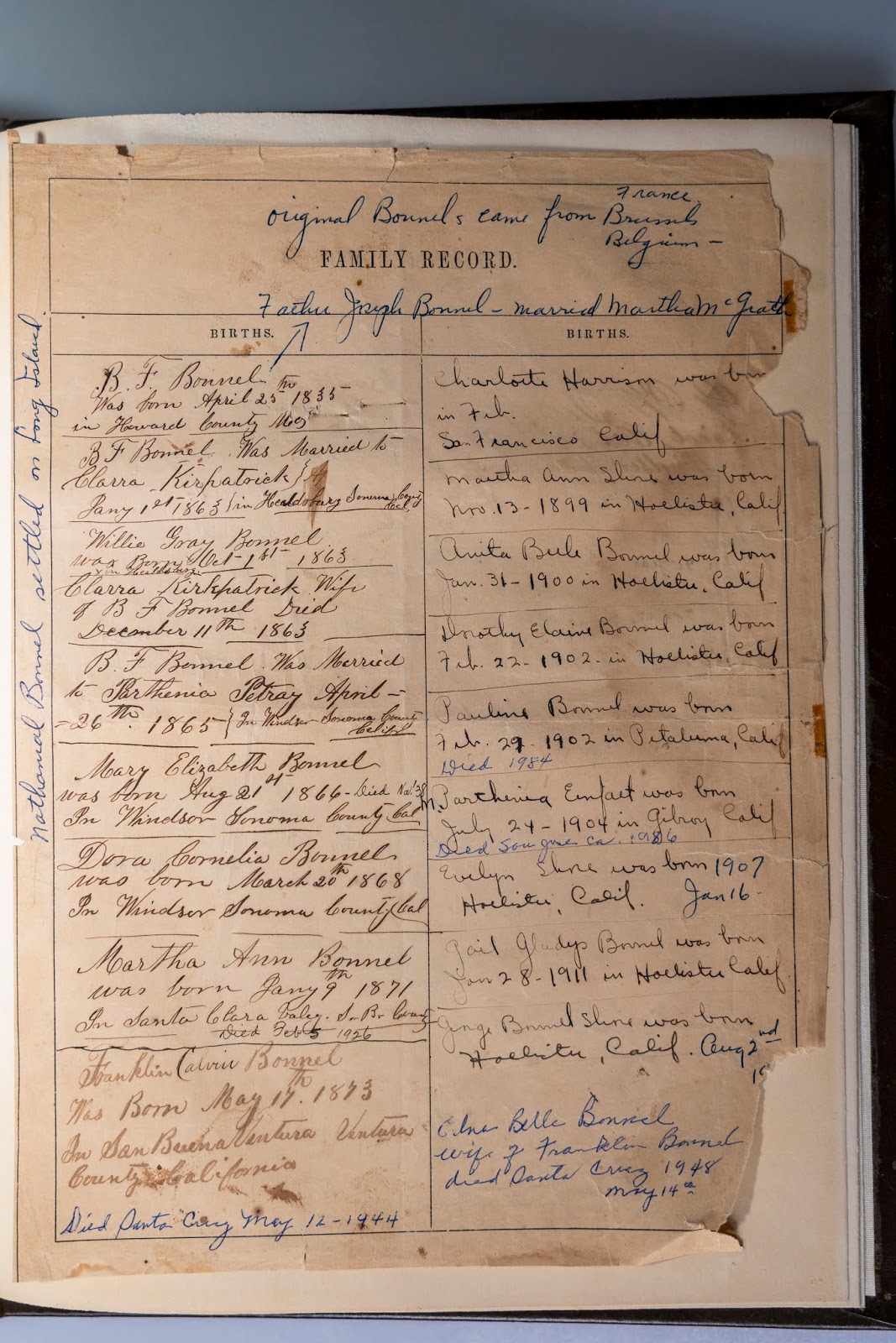 Bunnell-Bonnell Family Blog: Benjamin Franklin Bonnell Family Bible