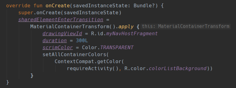 Android Container transform 사용:별빛 연구소(Starlight Lab)