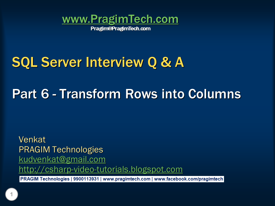 Sql Server Net And C Video Tutorial Part 6 Transform Rows Into Columns In Sql Server