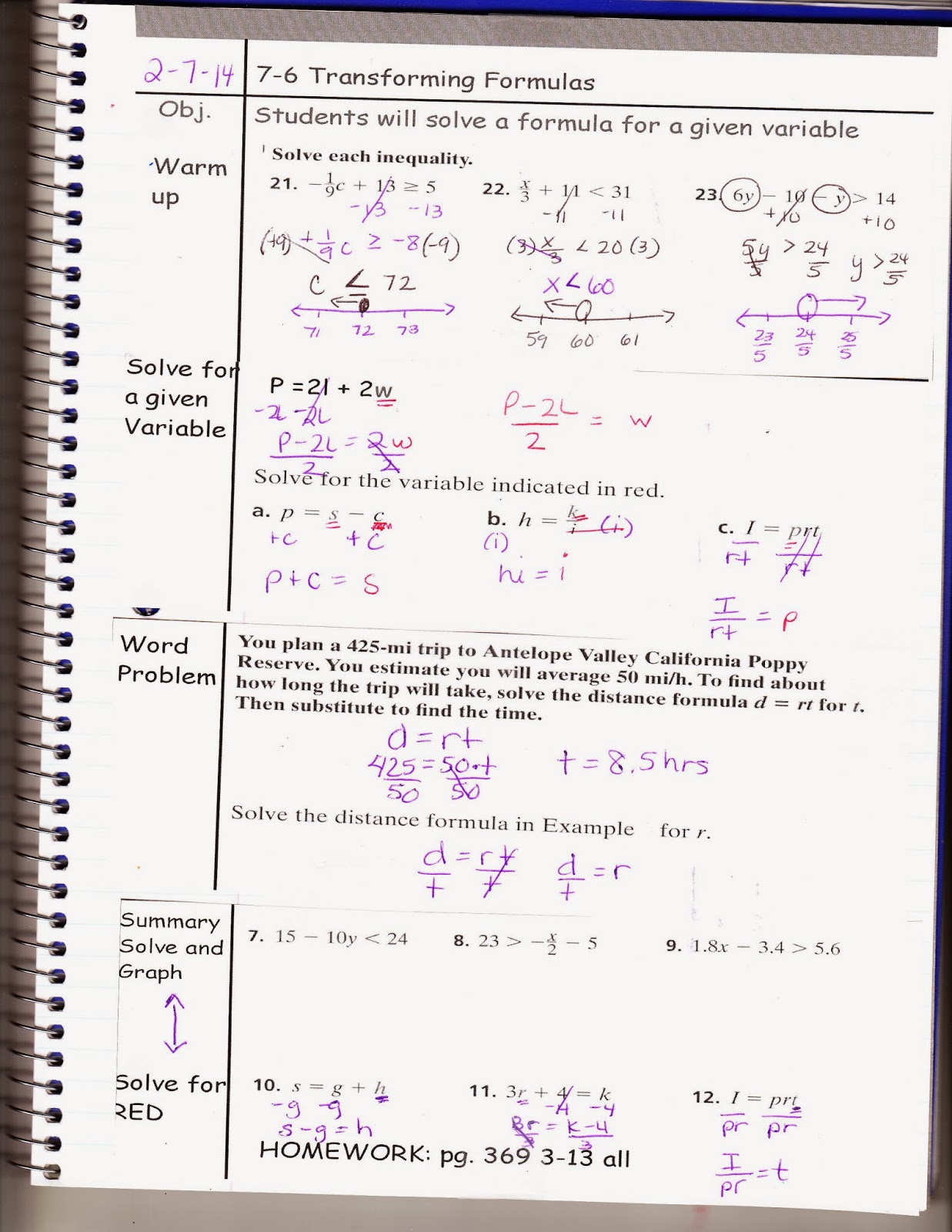 Ms. Jean's Classroom Blog: 7-6 Transforming Formulas