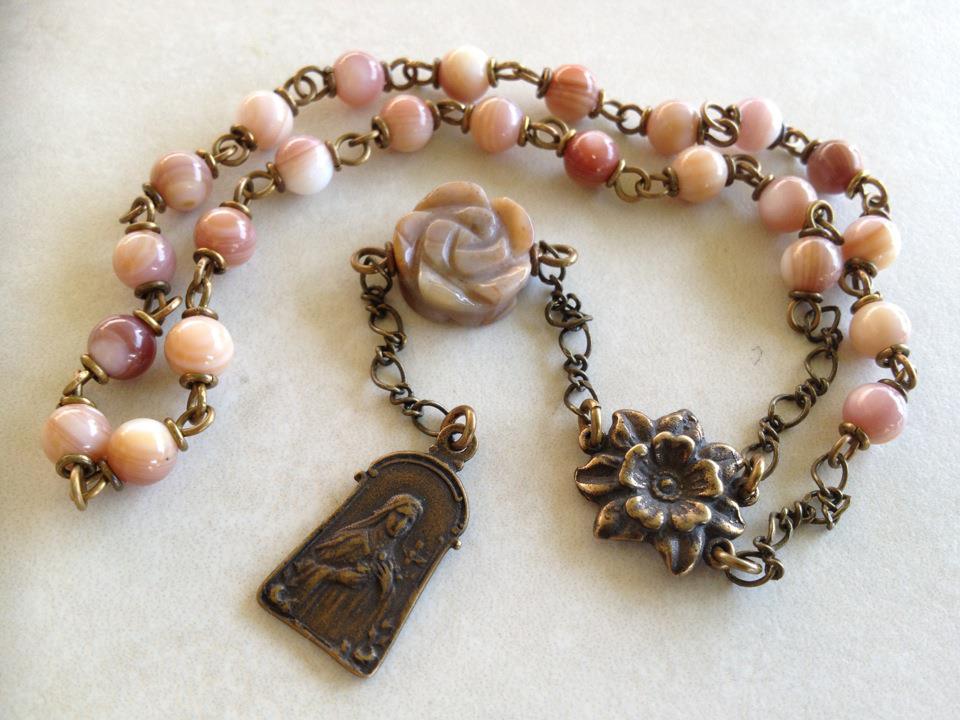 All Beautiful Catholic Beads: St Therese chaplet in Mother of Pearl