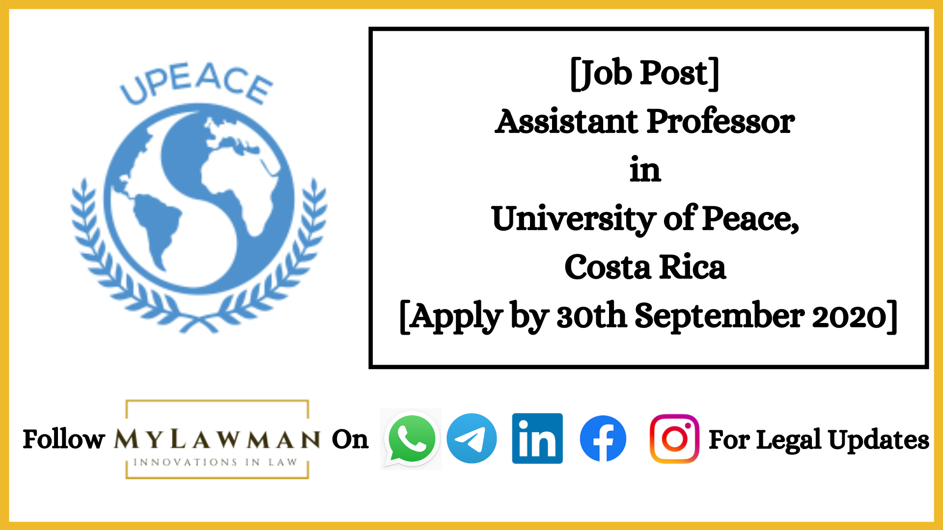 [Job Post] Assistant Professor in University of Peace, Costa Rica ...