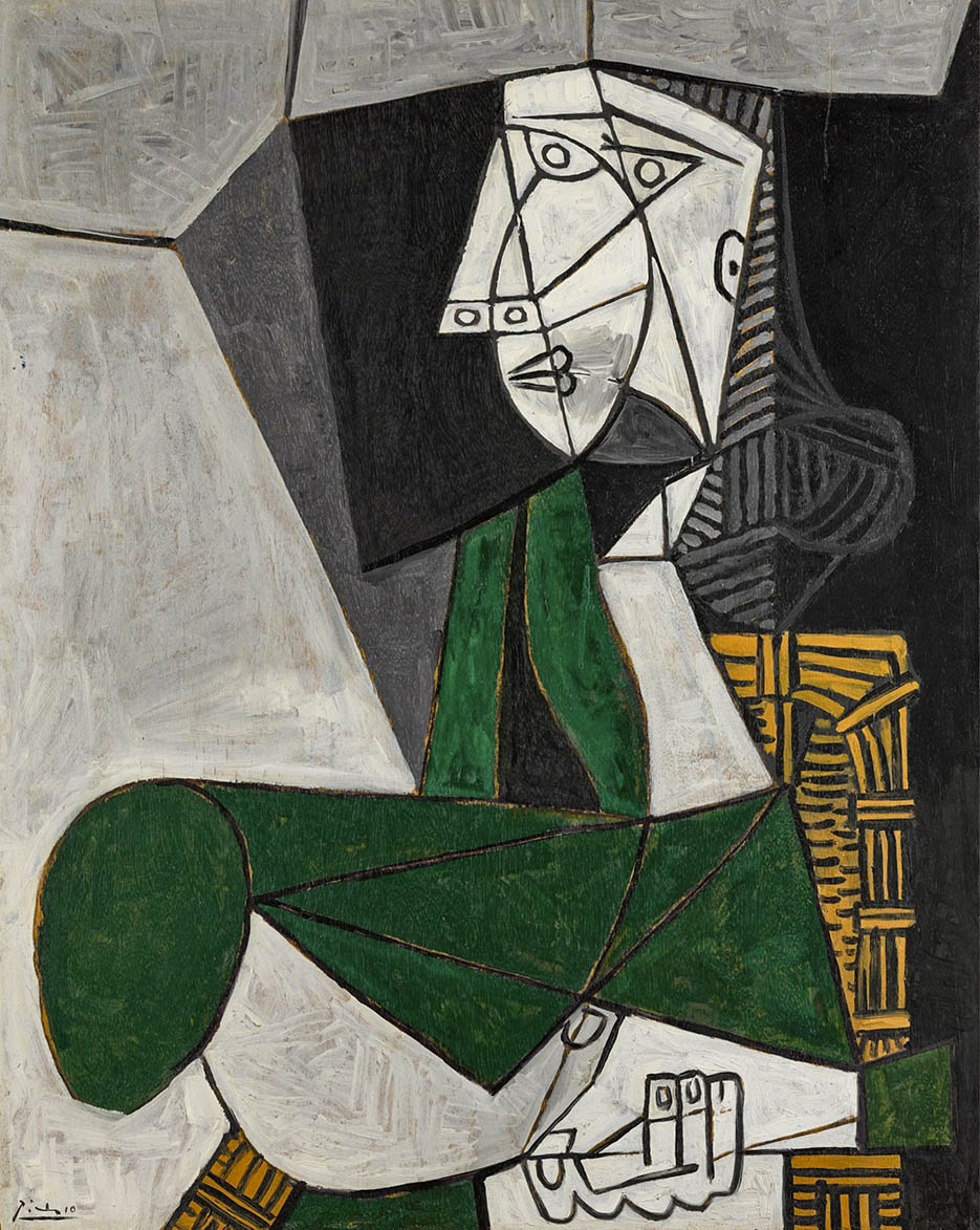 Luz y artes: Femme assise en costume vert. Pablo Picasso en verde
