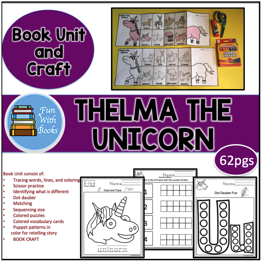 THELMA THE UNICORN BOOK UNIT AND CRAFT 62 PAGES ~ Book Units by Lynn
