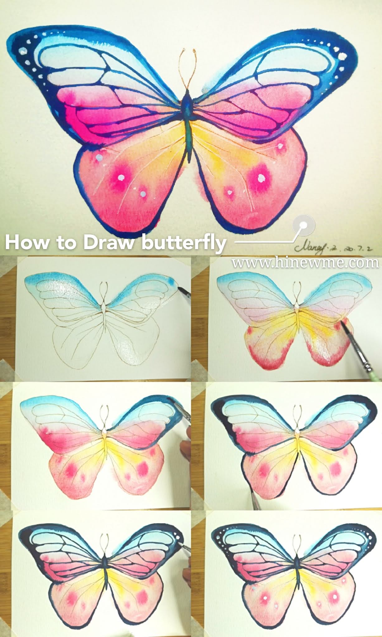 How to draw Watercolor butterfly step by step tutorial easy