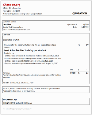 Freight Forwarding Quotation Format In Excel - Invoice Template
