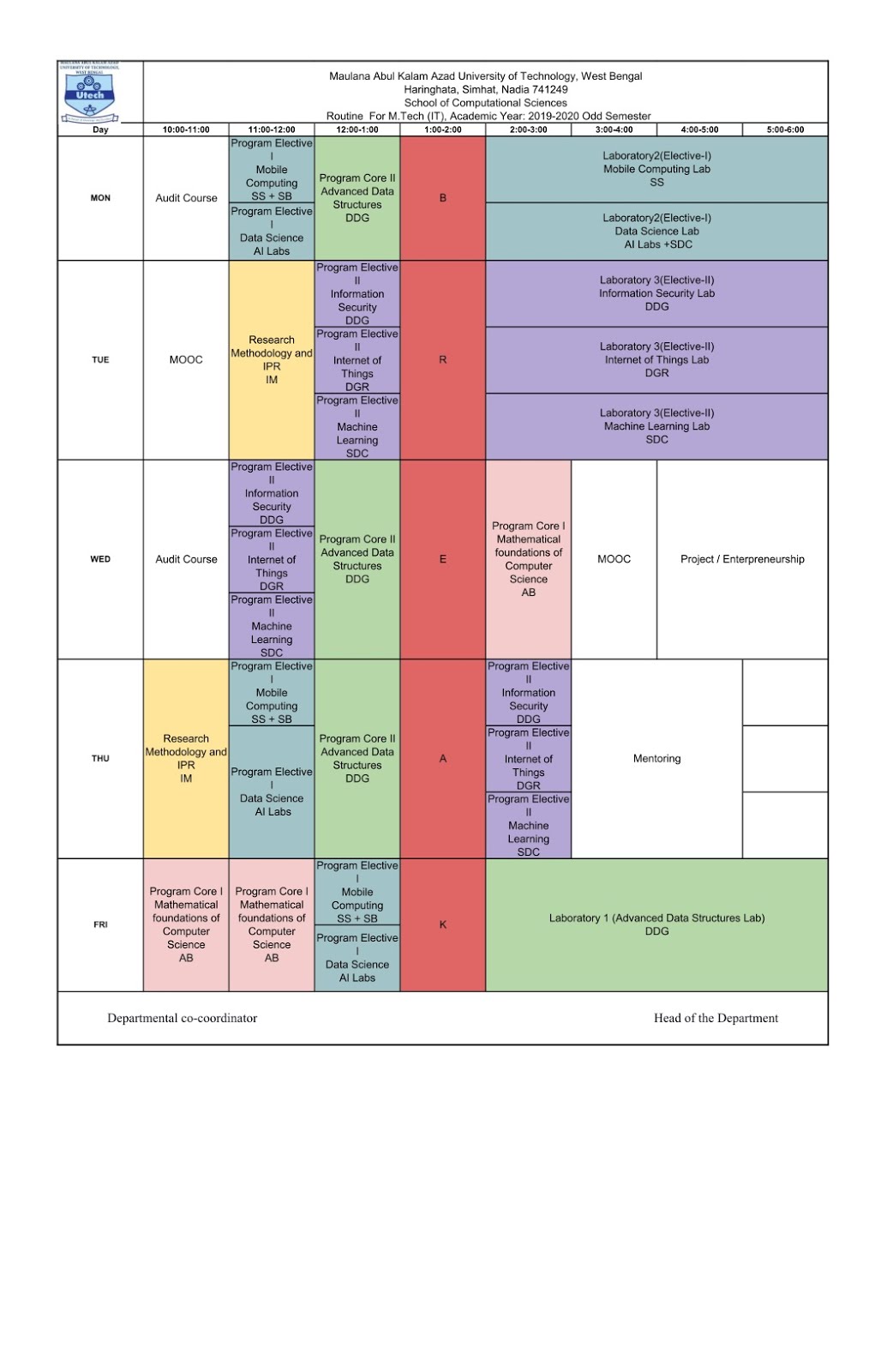 Class Routine M.Tech. IT - Maulana Abul Kalam Azad University of ...