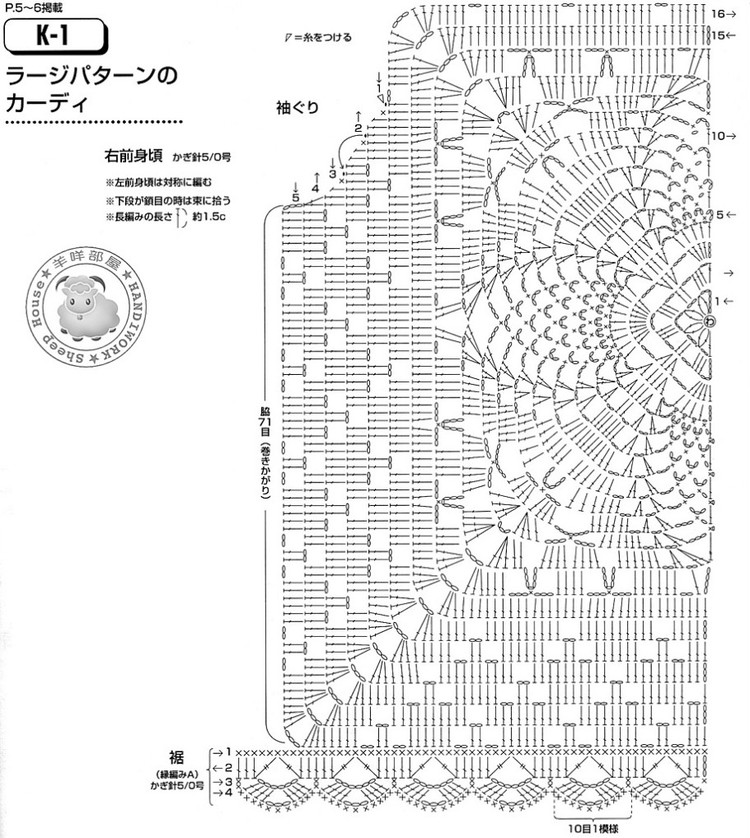 Pola Rajutan: Pola Cardigan Pineapple Rajut