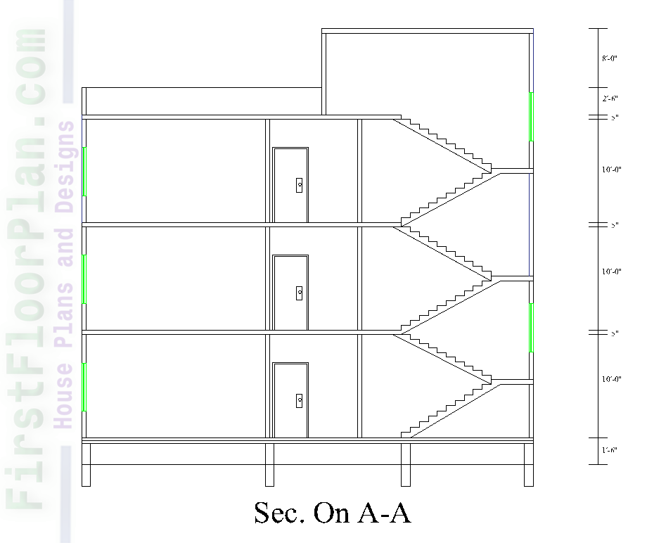 45 X 25 Building Floor Plan with Columns and Section - First Floor Plan ...