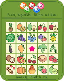 English for Kids Step by Step: Fruits and Vegetables Bingo Game