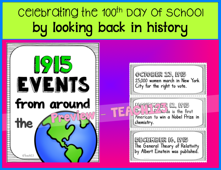 100th Day of School - Looking Back in History + FREE sample | Teach123