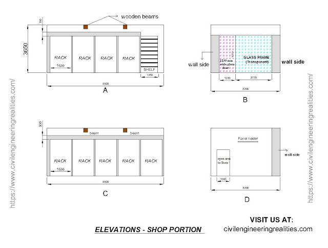 Plan of Shop 5.3 m x 8.9 m with Office Store and Washroom